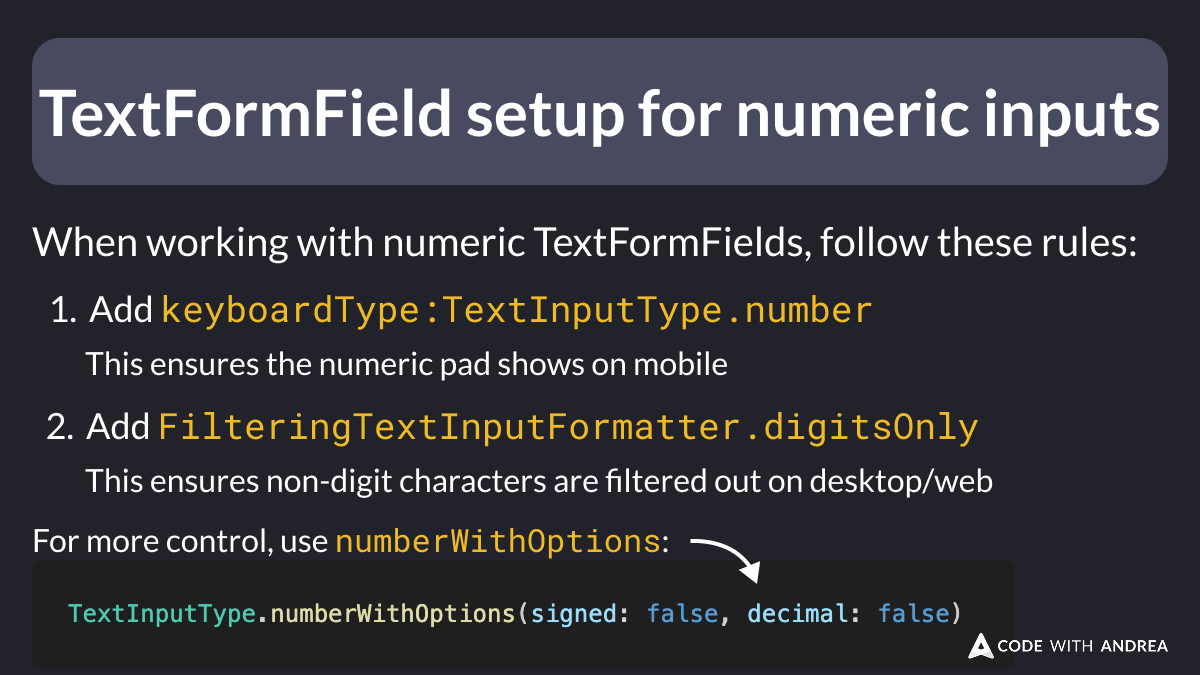 TextFormField Setup for Numeric Inputs